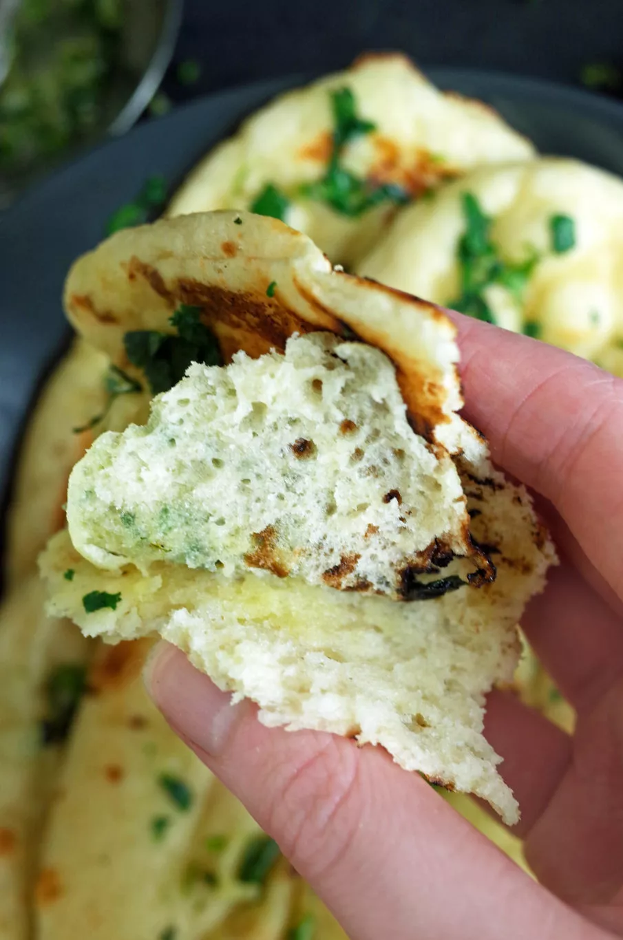 Fluffy Garlic and Coriander Indian Naan, Eggless
