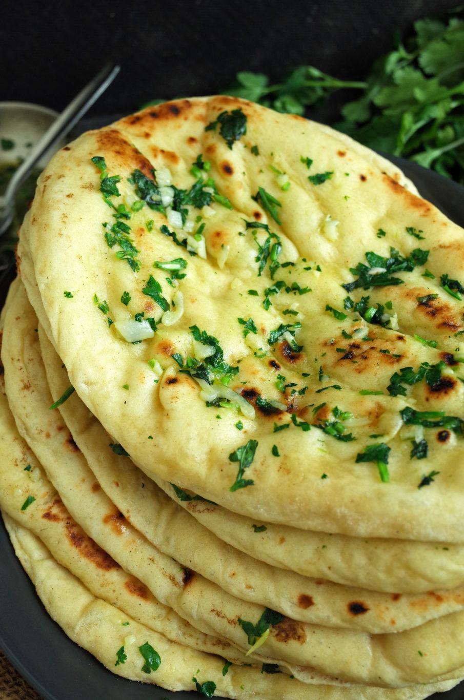 Fluffy Garlic and Coriander Indian Naan, Eggless