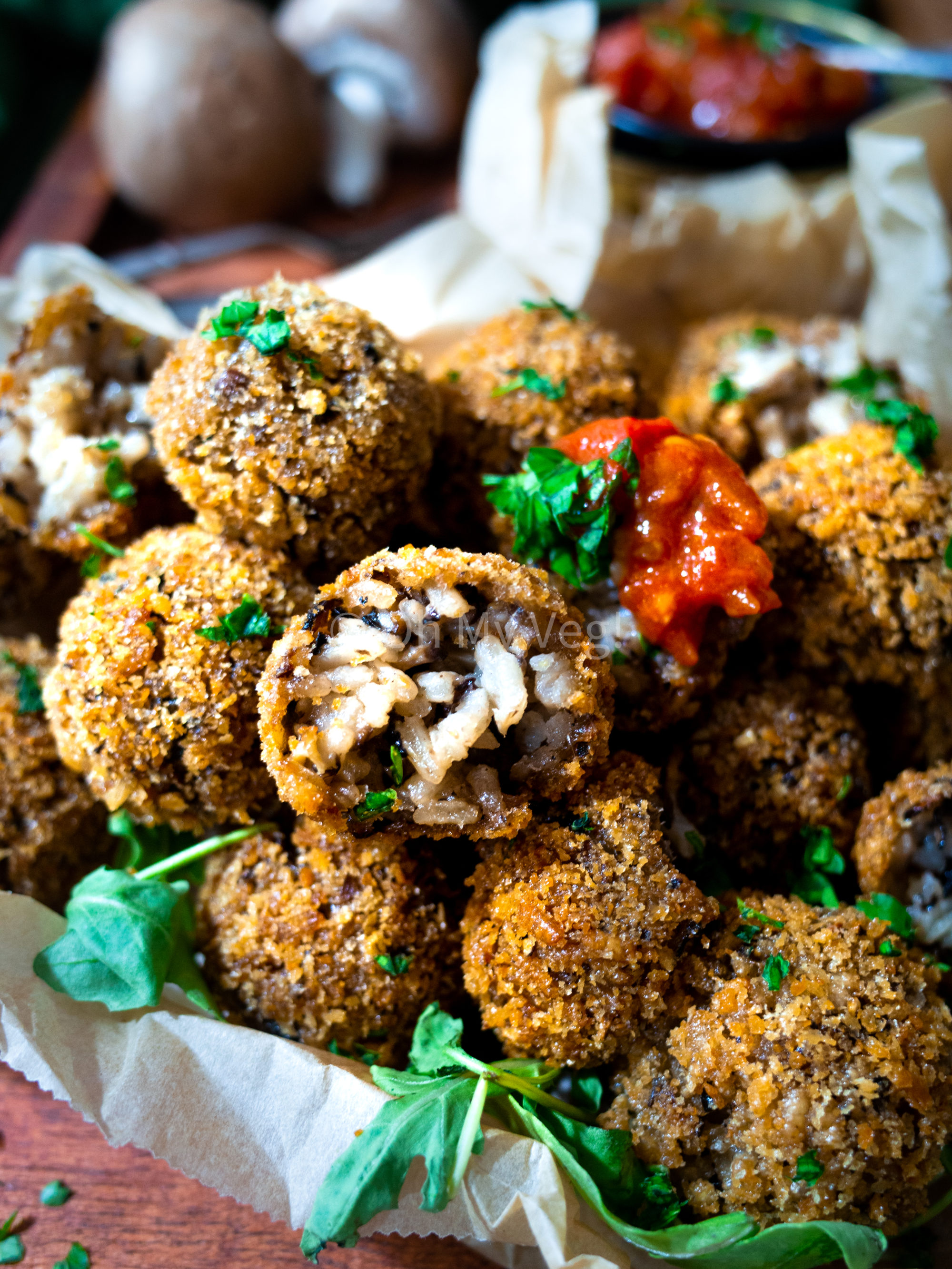 Vegan Chestnut Mushroom Arancini - Oh My Veg!