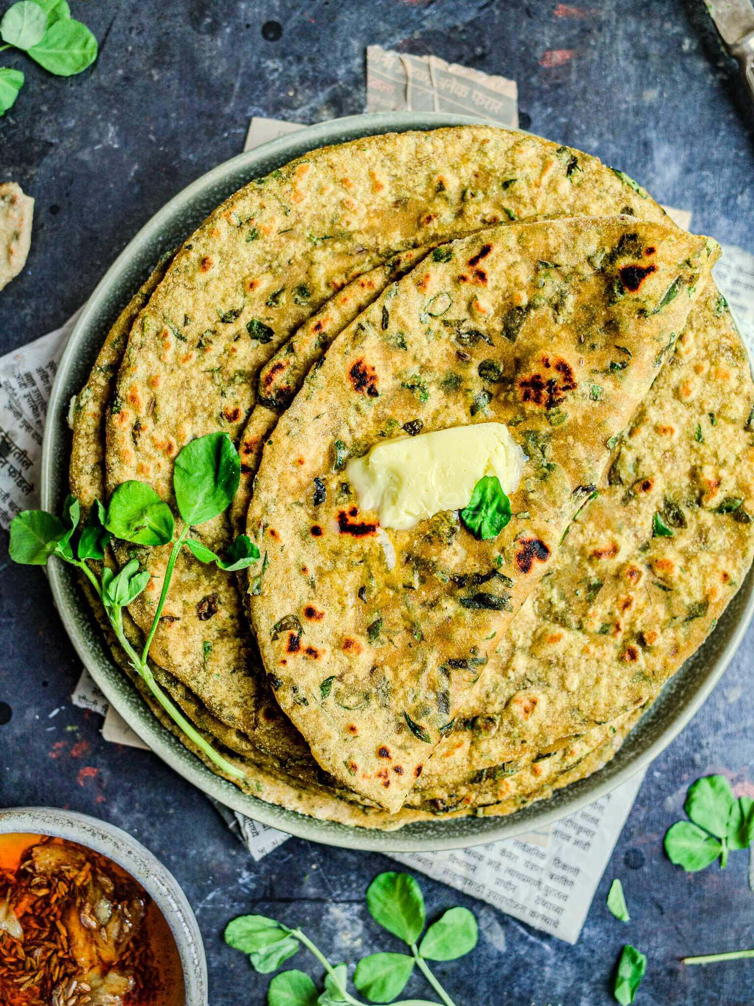 Methi Paratha, Indian Fenugreek Flatbread